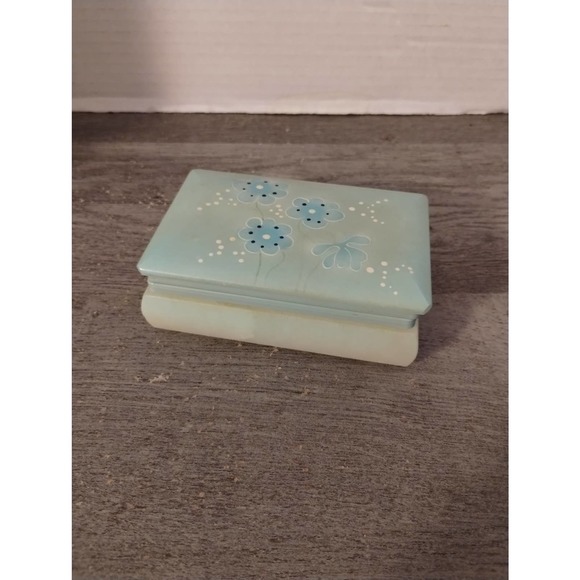George Good | Accents | Aqua Turquoise Flowers Alabaster Hinged Trinket ...